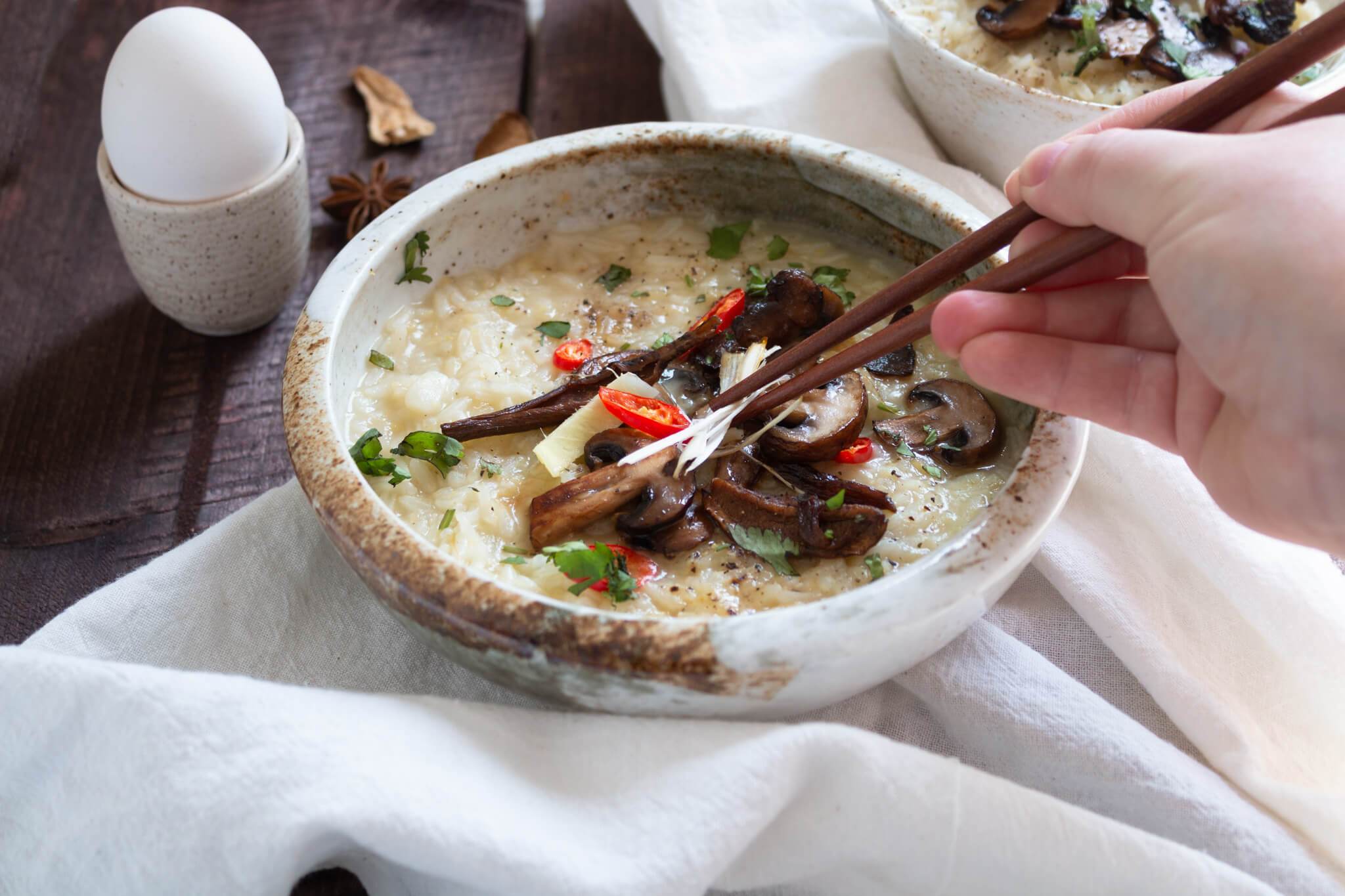 Vegan Congee with Porcini Mushrooms and Star Anise